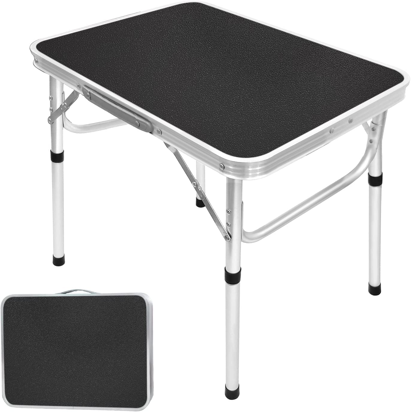 Small Folding Table 2ft Lightweight Camping Table Adjustable Height Portable Table Easy Set Up Collapsible Folding Tables for Indoor Outdoor Picnic Party Hiking BBQ (black, 23.8" kitchen station)