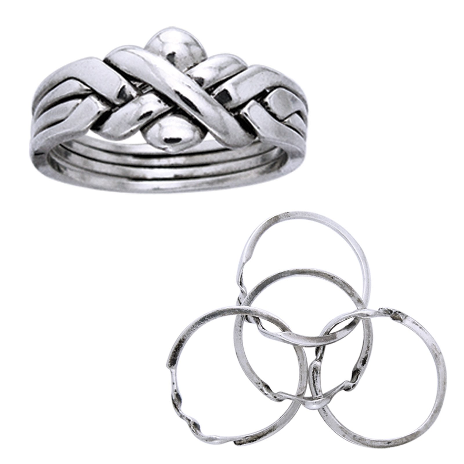 Sterling Silver Four Band X Weave Puzzle Ring Size 8(Sizes 5,6,7,8,9,10,11,12,13,14)