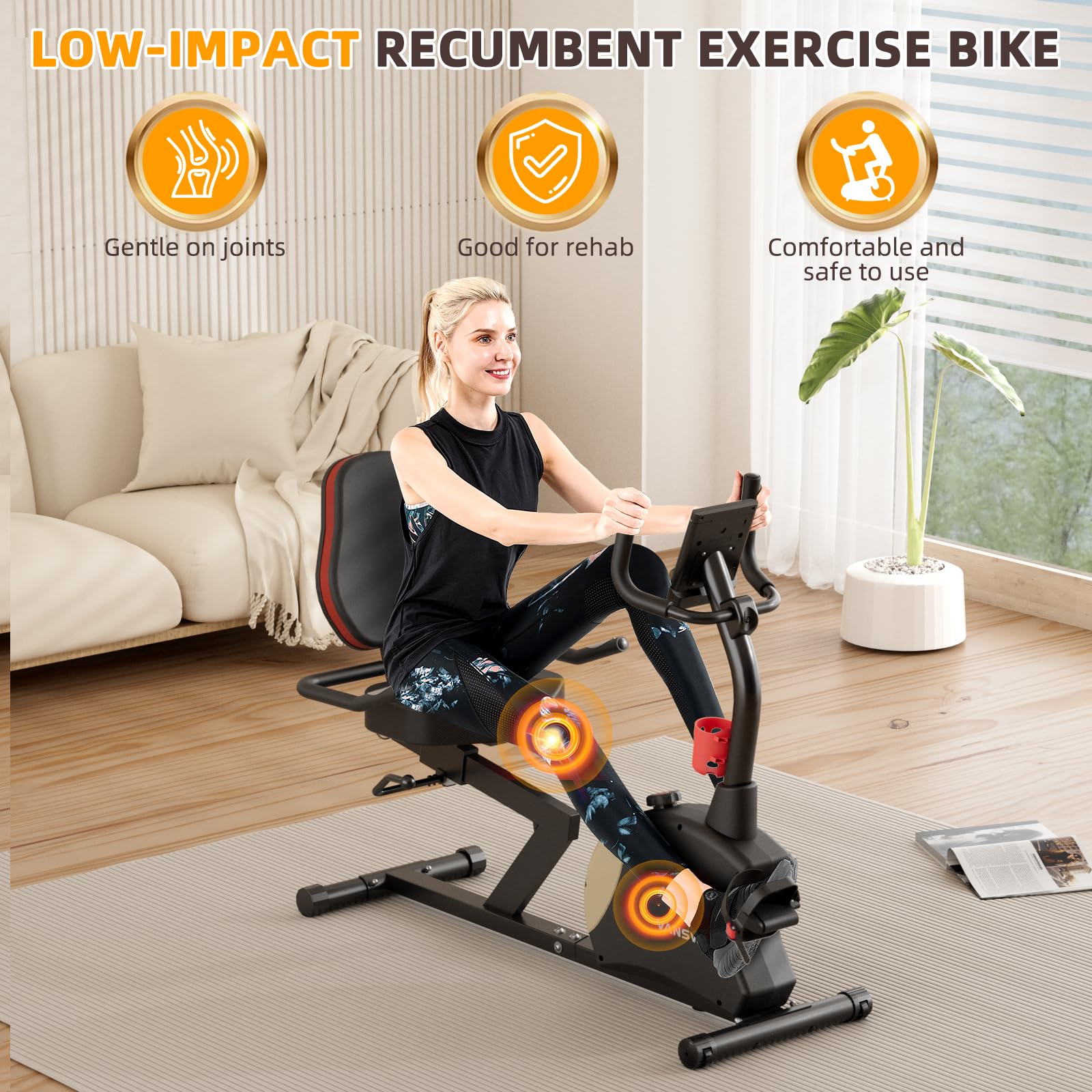 VANSWE Recumbent Exercise Bike for Adults Seniors - 400 LBS Weight Capacity Recumbent Bikes for Home with Magnetic Resistance, Bluetooth and App Connectivity, Pulse Sensor RB912