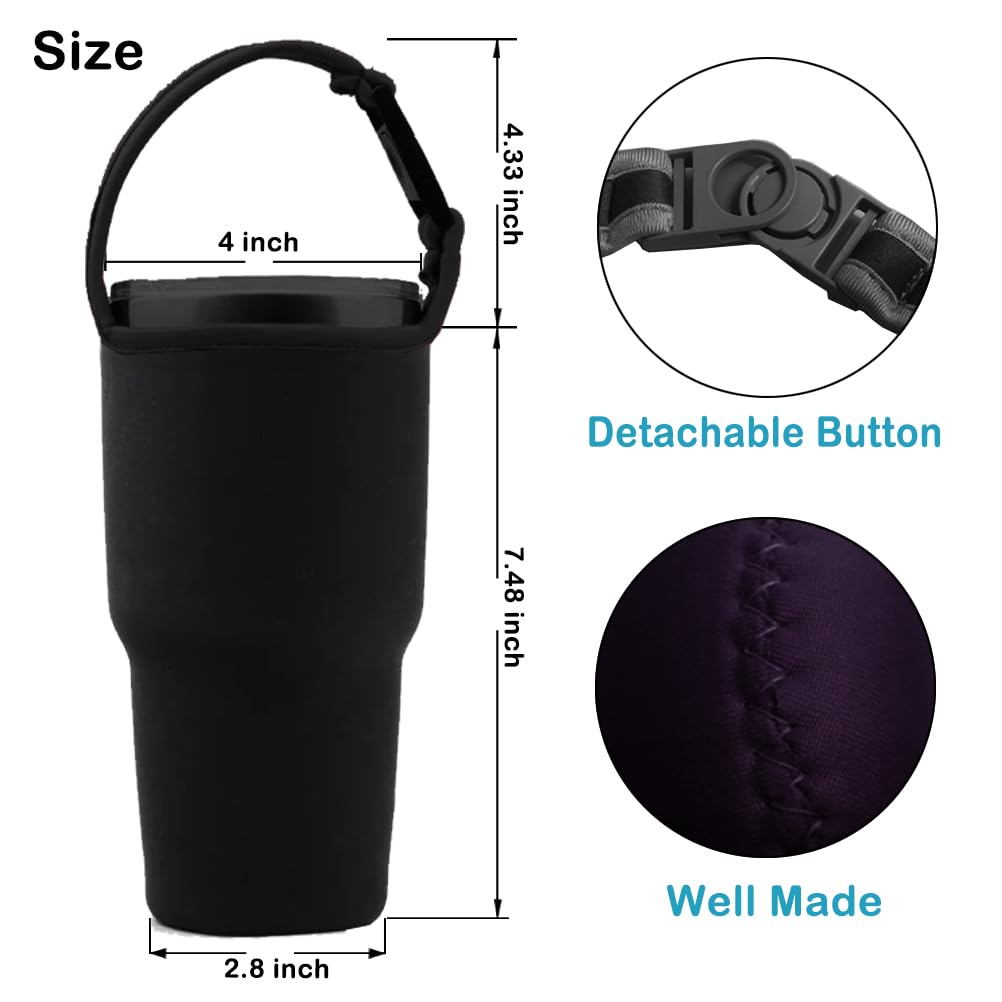 Tumbler 30oz Carrier Holder Pouch with Shoulder Strap, for Rtic, Atlin, Ozark Trail,YETI Rambler Insulated Tumbler Coffee Cup by Hoomtry(3Pack) (Black)