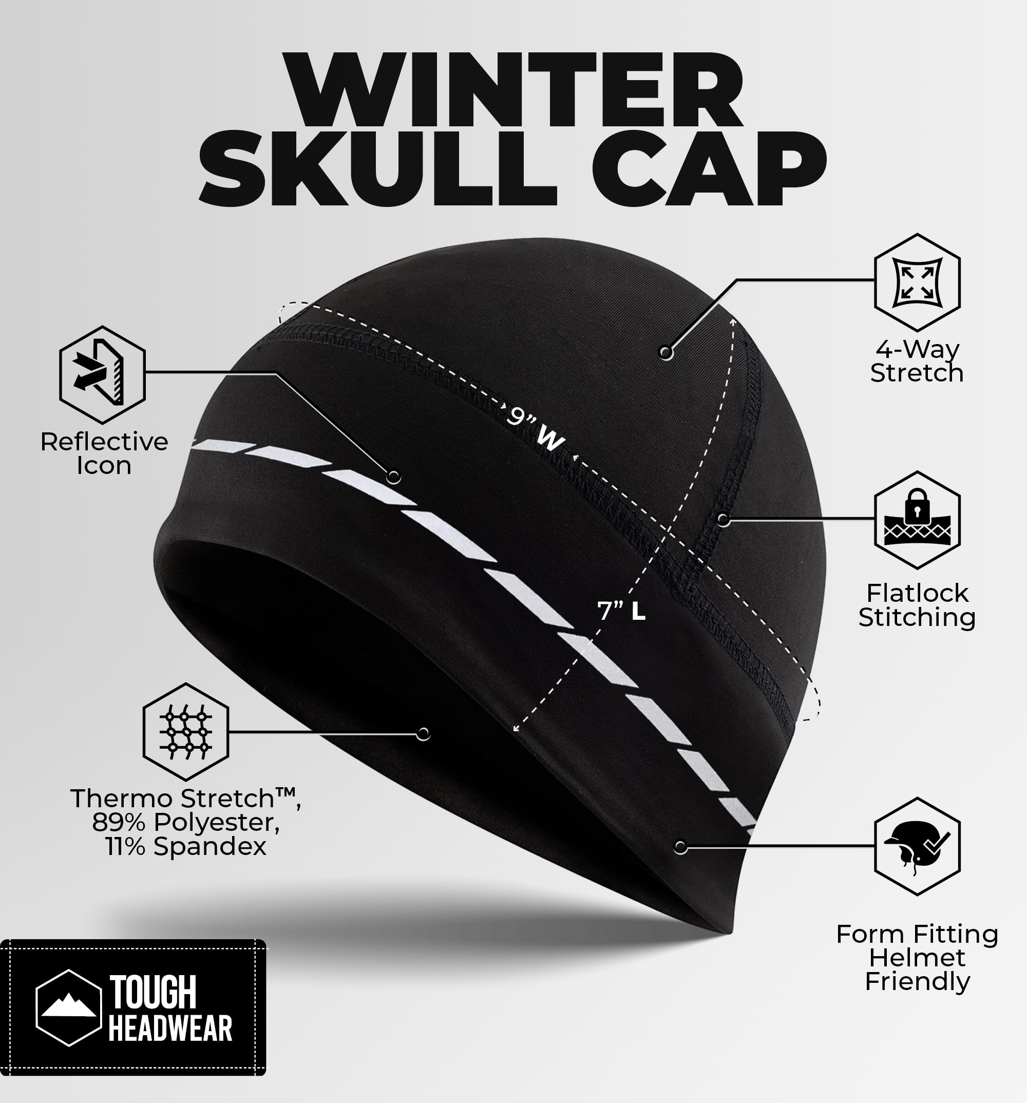 Tough Headwear Winter Skull Caps for Men, Skull Cap Football, Helmet Liner, Running Beanie, Cycling Cap, Motorcycle Skull Cap