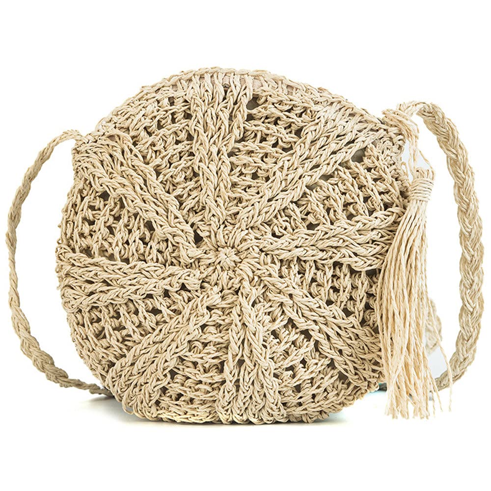 XMLMRY Straw Bag Women's Straw Clutch Purse Summer Beach Bags Envelope Wallet Woven Handbags(Small round bag-Khaki)