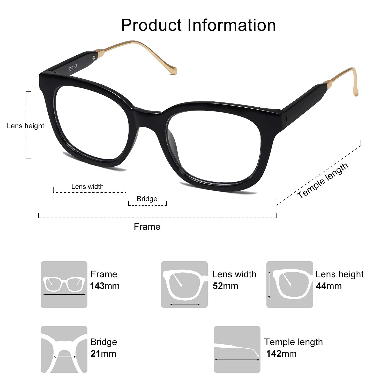 SOJOS Classic Square Blue Light Blocking Computer Glasses for Women Men SJ5060 with Black Frame/Anti-Blue Light Lens