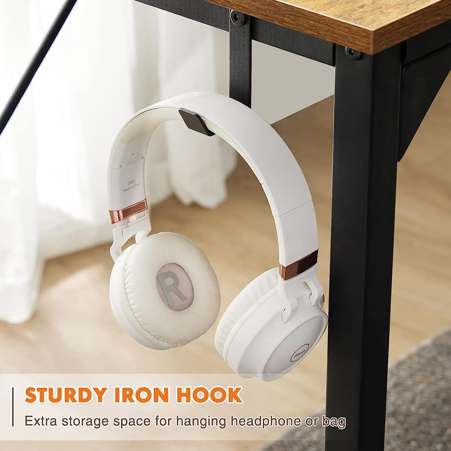 Sweetcrispy Small Computer Office Desk 32 Inch Kids Student Study Writing Work with Storage Bag & Headphone Hooks Modern Simple Home Bedroom PC Table