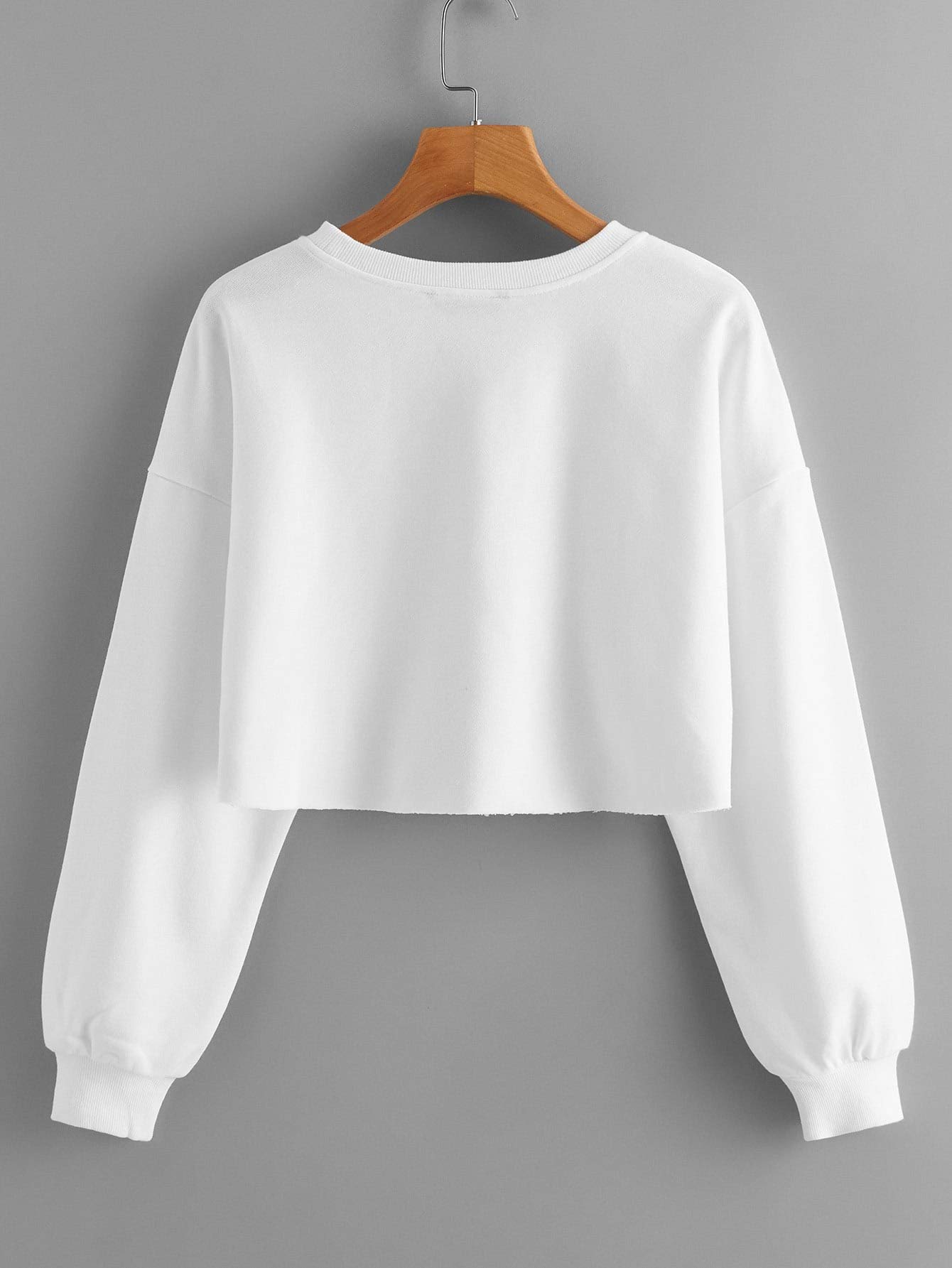SweatyRocks Women's Casual Long Sleeve Raw Hem Pullover Crop Tops Sweatshirt White XS