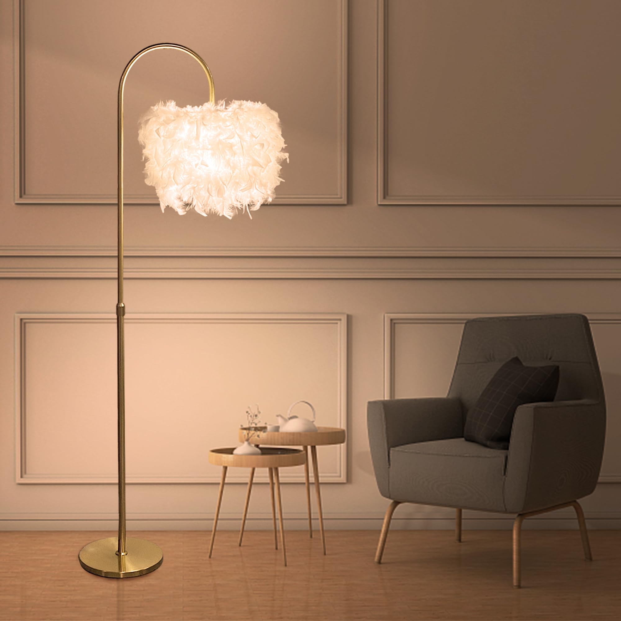 VENIVIDI Feather Floor Lamp for Living Room Bedroom Office