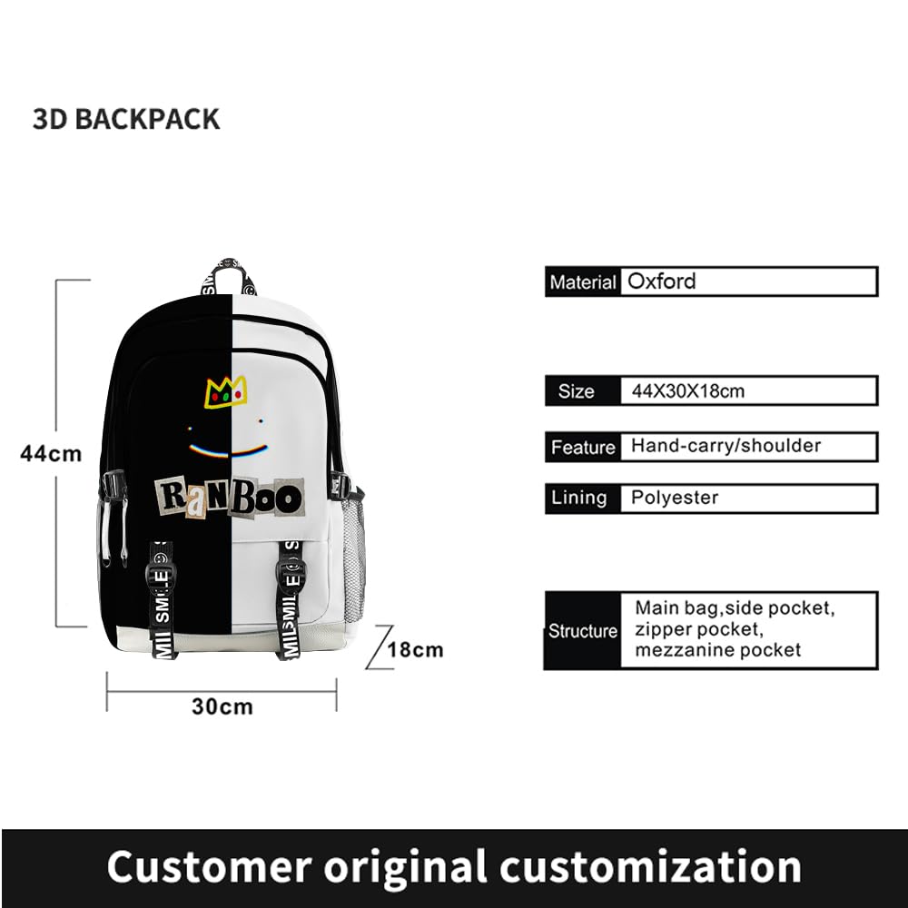 WZSMHFT Ranboo Merch Backpack Three-piece Sets Casual Fashion Bags Travel Daypacks (Suit 1)