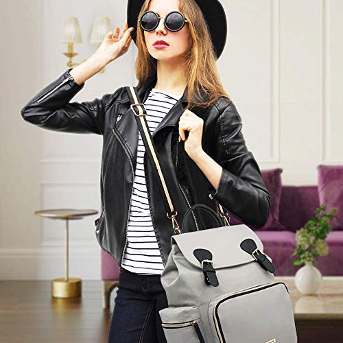 Vogshow Waterproof Diaper Bag, Multifunction Stylish Travel Backpack with 2 Stroller Hooks, Gray