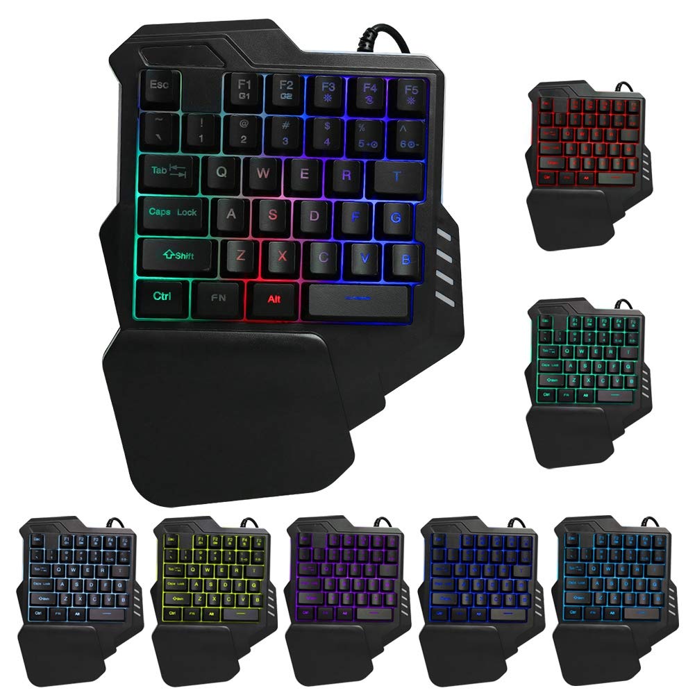 Wendry One-Handed RGB Gaming Keyboard, Professional Ergonomic Rainbow Mechanical Feel Gaming Keypad for PC/MAC/PS4/XBOX ONE Gamer