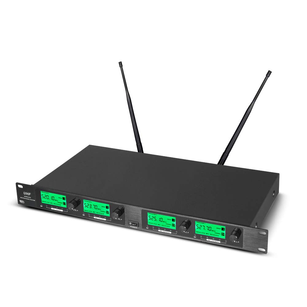 UHF Wireless Microphone System 4 Channel Microphones 4 Handheld Karaoke DJ Mic Karaoke System Whole Metal Mic Karaoke System for Church Speaking Conference Wedding Party Frequency A