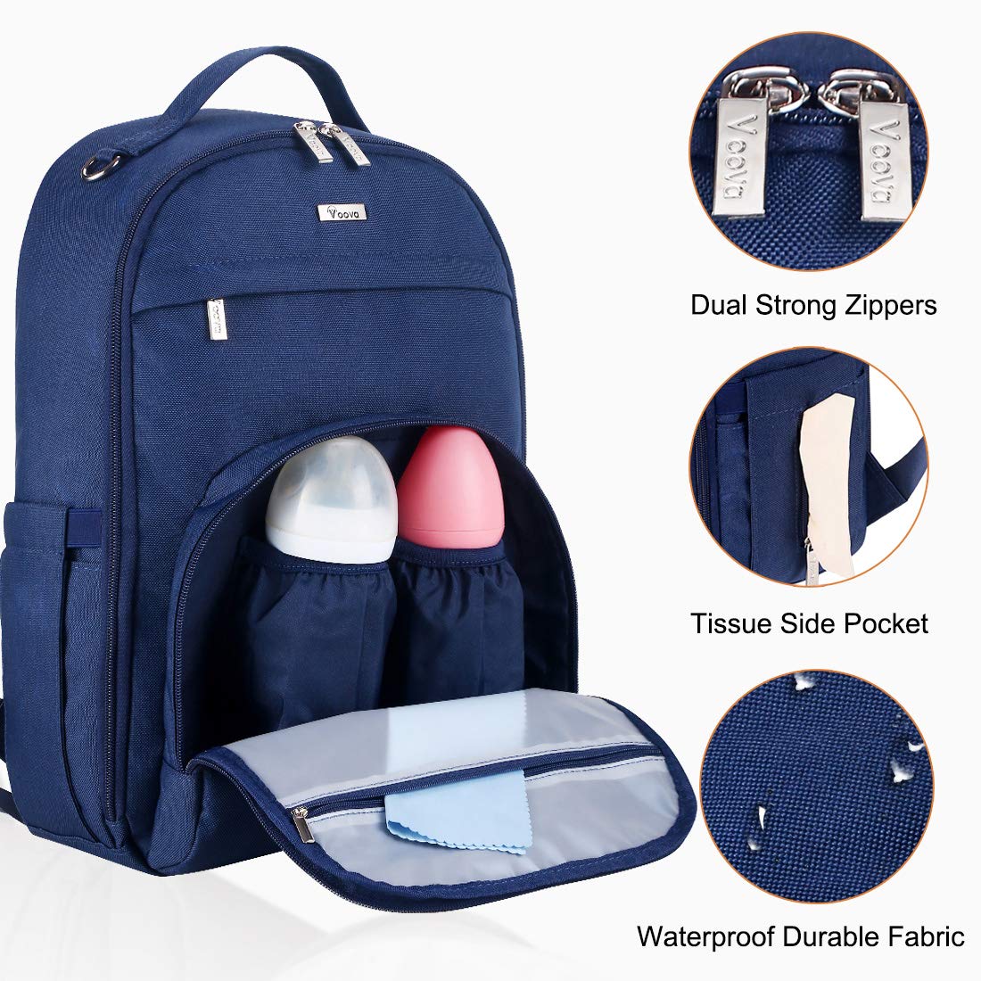Voova oova Diaper Bag Backpack, Multifunction Travel Back Pack Maternity Baby Nappy Changing Bags with Changing Pad & Stroller Straps, Large Capacity,Waterproof and Stylish for Mom and Dad, Black