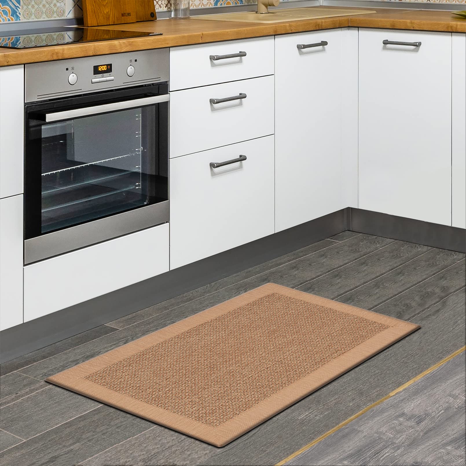 TRONSBOO Kitchen Floor Mat, Non-Skid Washable Twill Standing Mat in Front of Sink, Absorbent Runner Rug Kitchen Mat for Floor, Laundry, Dining Room, Farmhouse, Hallway 17"x30" (Brown)