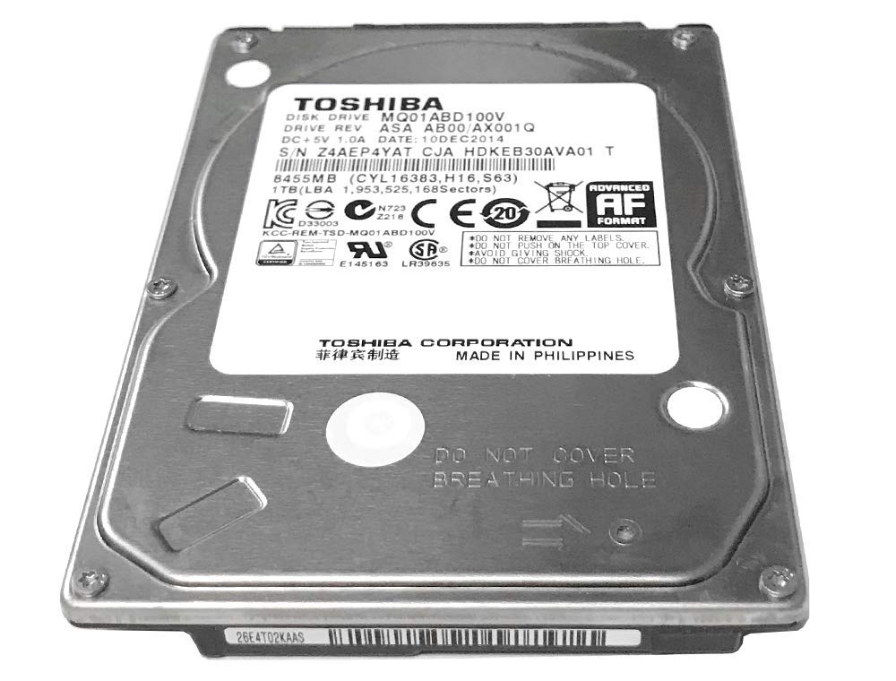 Toshiba 1TB 5400RPM 8MB Cache SATA 3.0Gb/s 2.5 inch Notebook Hard Drive (MQ01ABD100V) - 1 Year Warranty (Renewed)