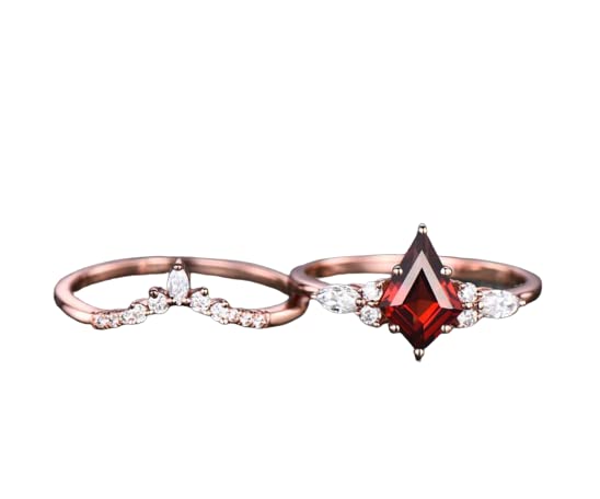 Vintage kite cut red garnet engagement ring set rose gold unique engagement ring marquise cut moissanite ring for women anniversary ring set
