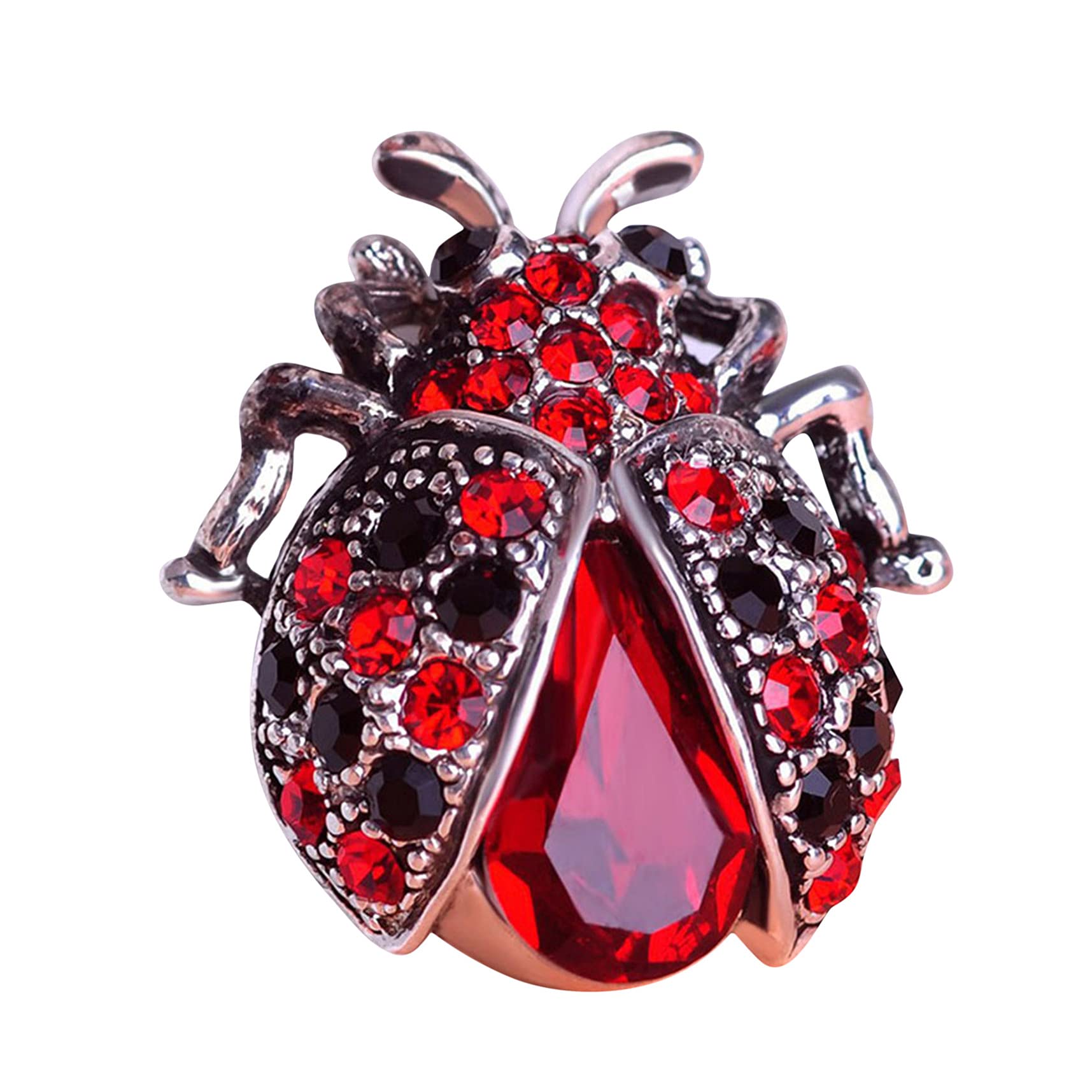 ZHENGFEN Vintage Red Crystal Rhinestone Ladybug Beetle Brooch Pin Red Stone Beetle Bug Jewelry Accessory 2.2x2.6cm
