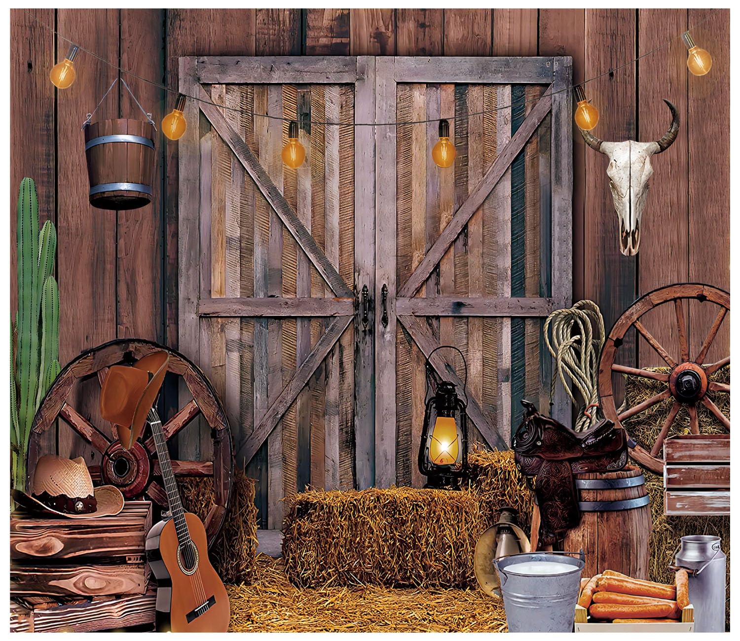 YYNXSY Western Cowboy Backdrop Western Party Supplies Decorations Wild West Decor Rustic Wooden House Barn Photography Background for Kids Boy Children Boy Baby Birthday Banner Photo Booth7 x 5 FT