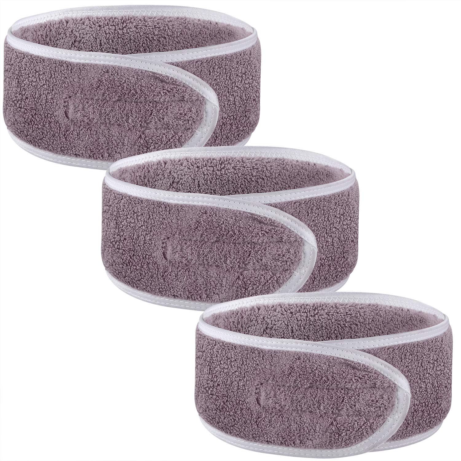 SINLAND Spa Headband Ultra Soft Adjustable Head Wrap for Washing Face,Makeup,Facial Mask,Shower,Yoga for Women Light Gray 3 Pack