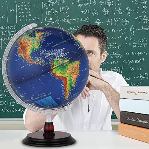TUFFIOM 13 inch World Globe, Illuminated Spinning Earth Globe Display Nightlight with AR teaching and LED Night Light, Lamp ABS Sphere Wooden Base
