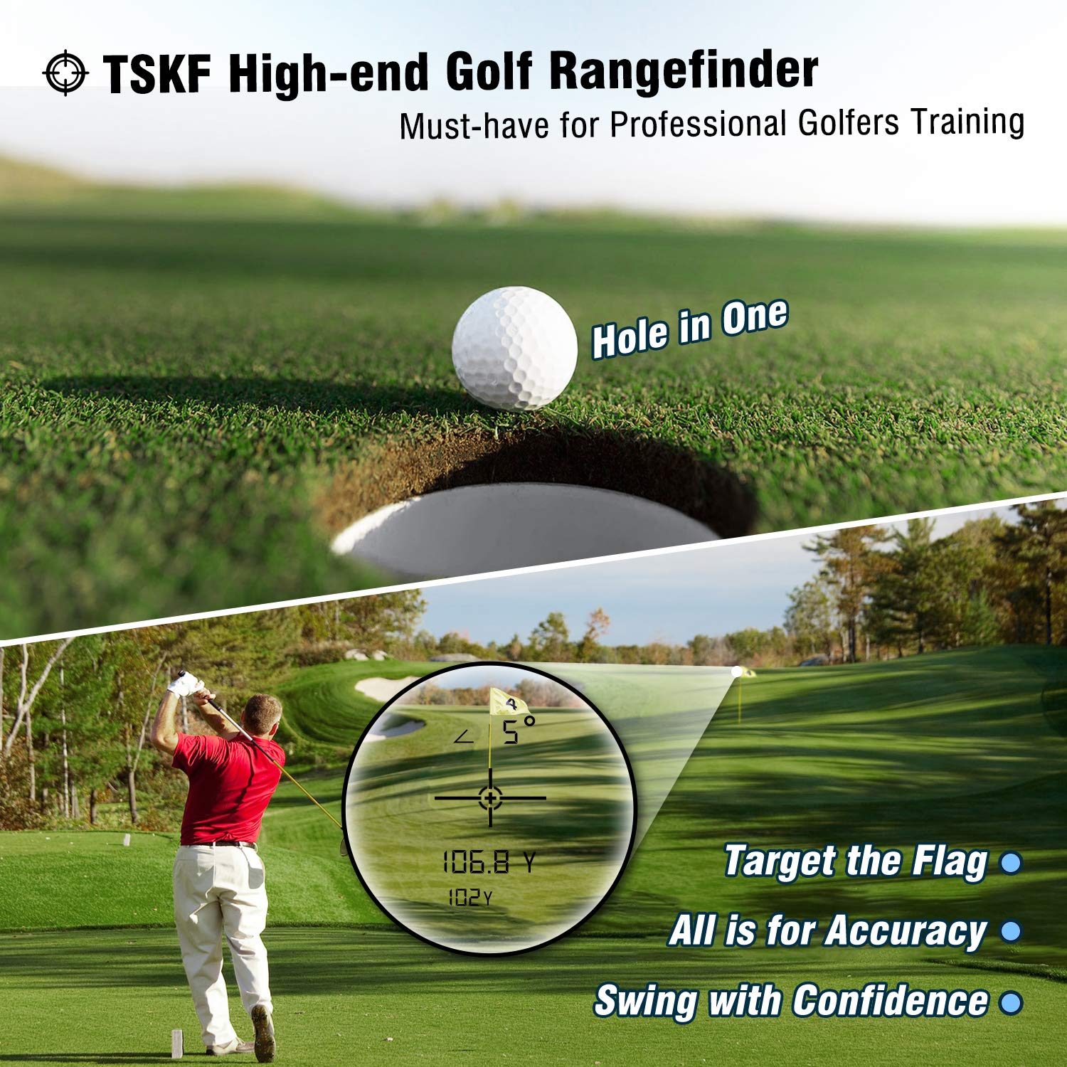 TSKF Golf Rangefinder with Slope,Laser Range Finder Binoculars with Pinsensor, 4 Scan Mode, Slope Measurement, 600 Yard Range, 7X Magnification, Fast Flag Lock for Golf, Outdoor, Wild