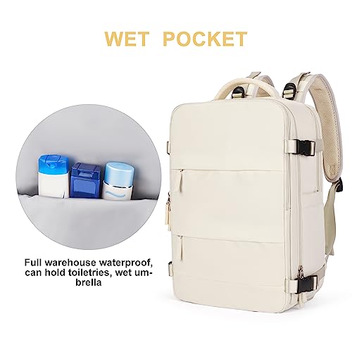 UPPACK Travel Backpack For Women Men Carry On Backpack Flight Approved Gym Bag With Shoe Compartment Hiking Waterproof Laptop Backpack College Essentials Off White
