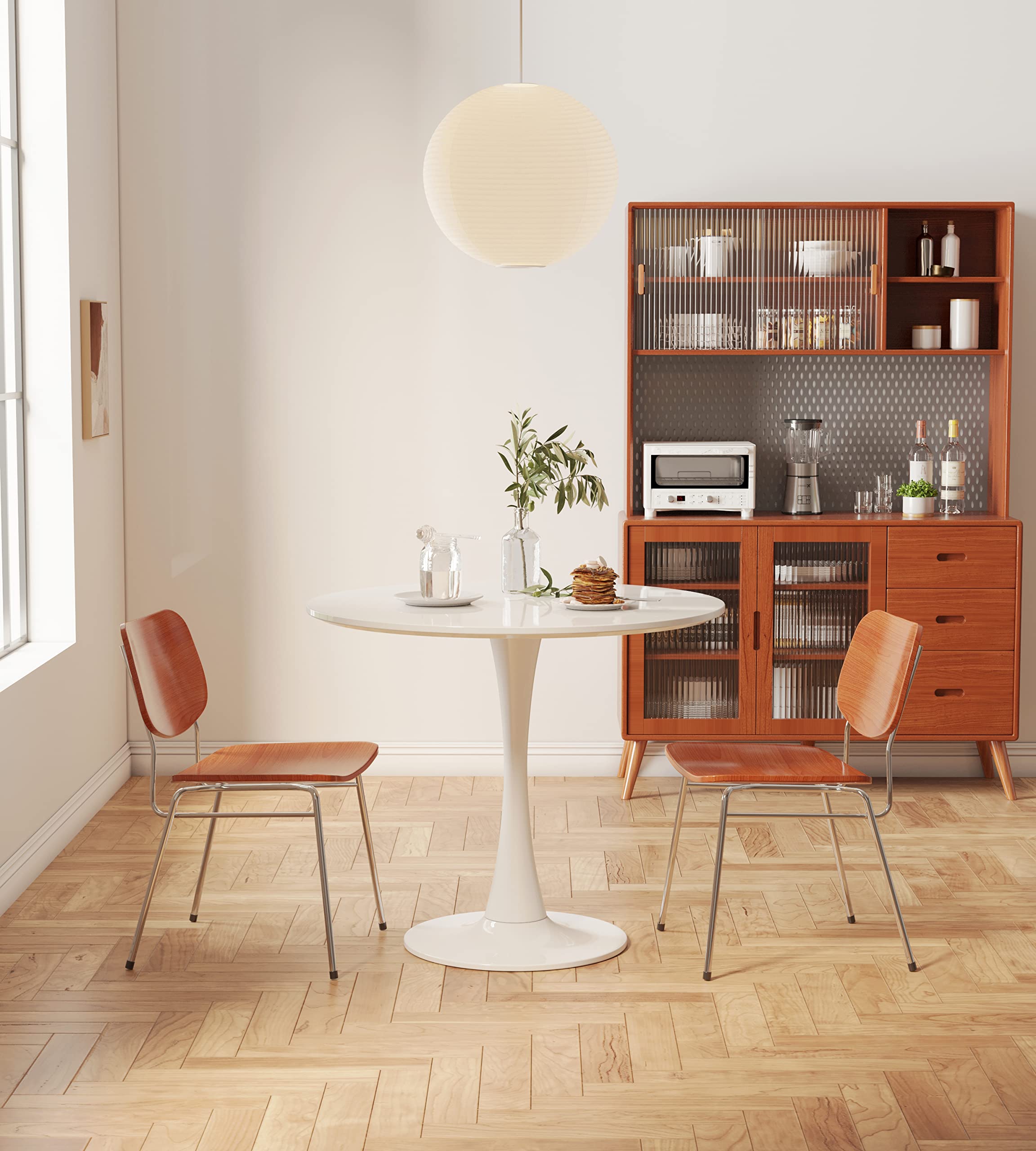 Sinovoy White Round Dining Table Modern Style 31.5" with Pedestal Base in Tulip Design, Mid-Century Leisure Table for Kitchen Dining Room & Living Room (White)