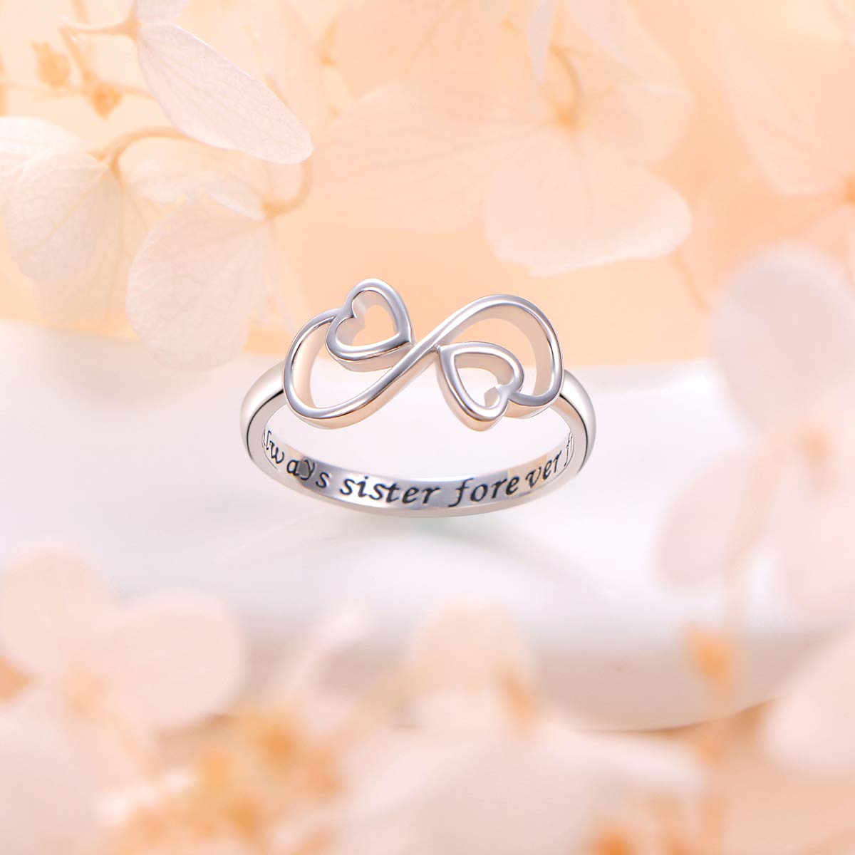 Sterling Silver Engraved Always Sister Forever Friend Heart Infinity Ring for Sister Gift Size 7