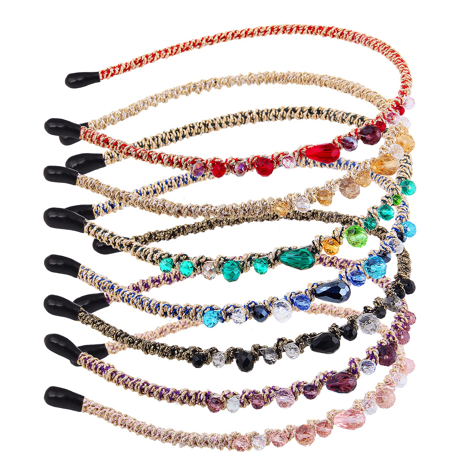 Zifengcer 7 pack Crystal Flower Headbands Faux Rhinestones Hairband Metal Headdress Wedding Party Hair Hoop Band Beaded Bling Sparkly Hair Accessories for Women Girls Bride