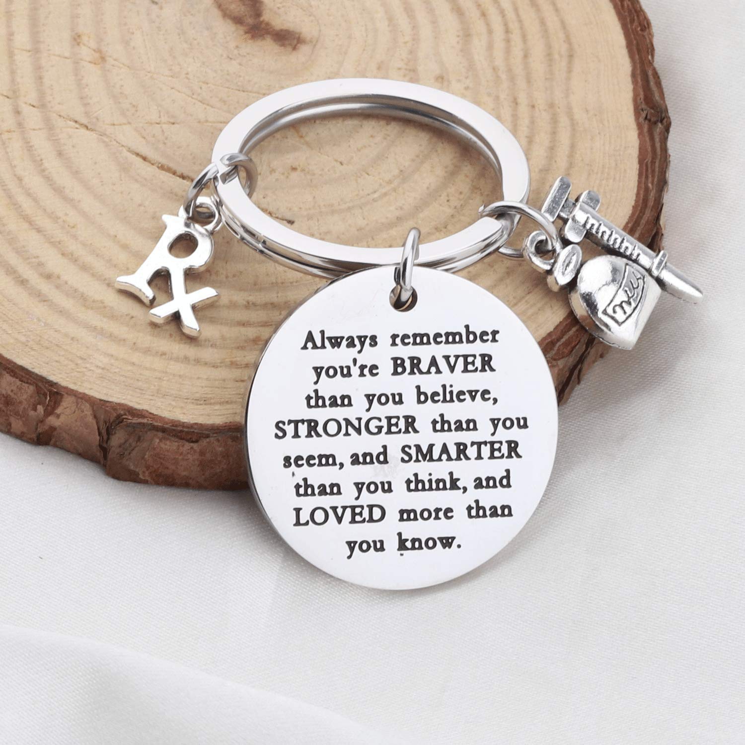 WSNANG Pharmacy Pharmacist Gift Rx Keychain Always Remember You Are Braver Stronger Smarter Than You Think Keychain Pharmacist Graduation Gift (Rx Keychain)