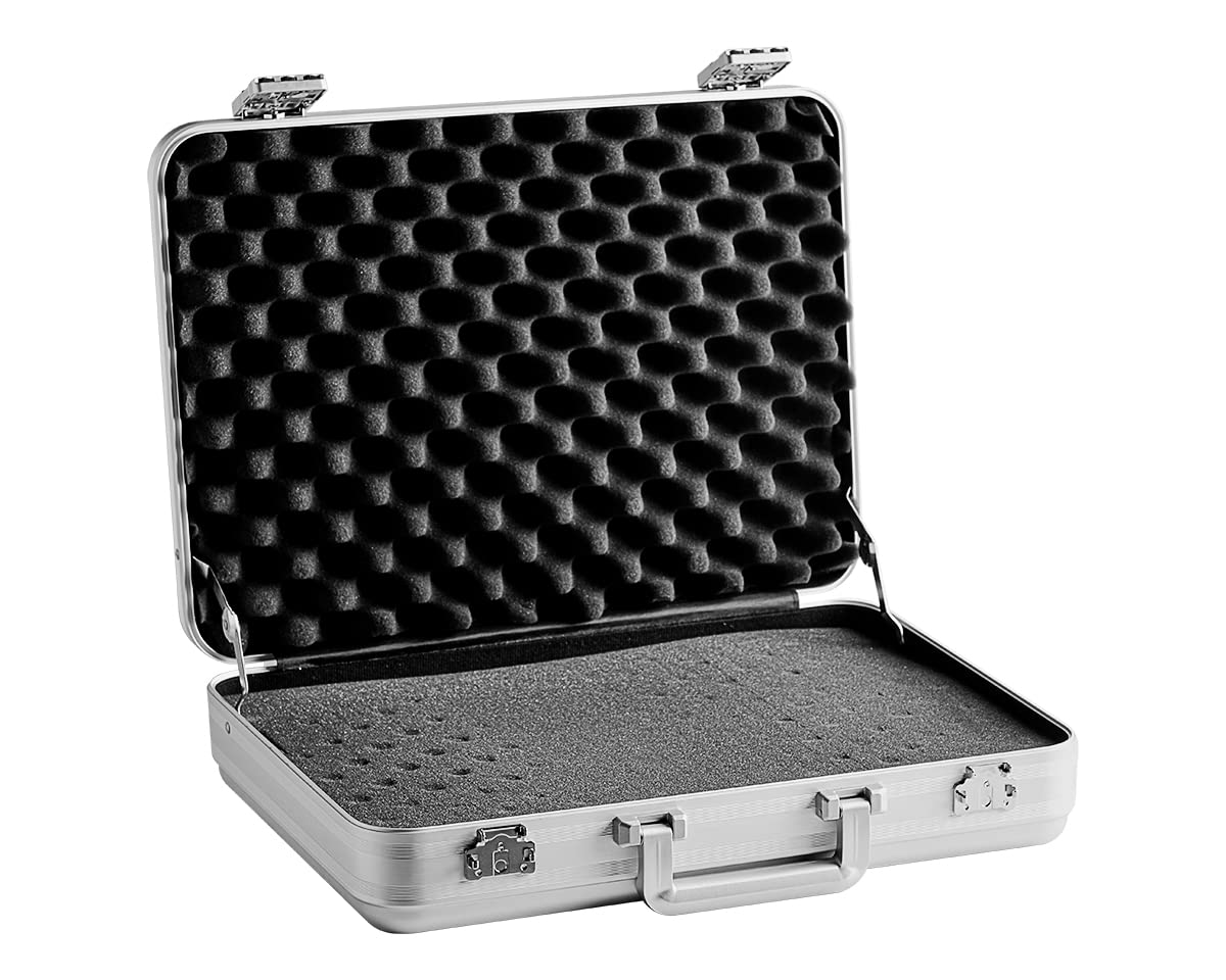 urecimy Silver 18.1X13.8X4.5 Inch Diplomatic Metal Briefcase Aluminum Toolbox Cash Case 18 Inch Laptop Briefcase Hardsided