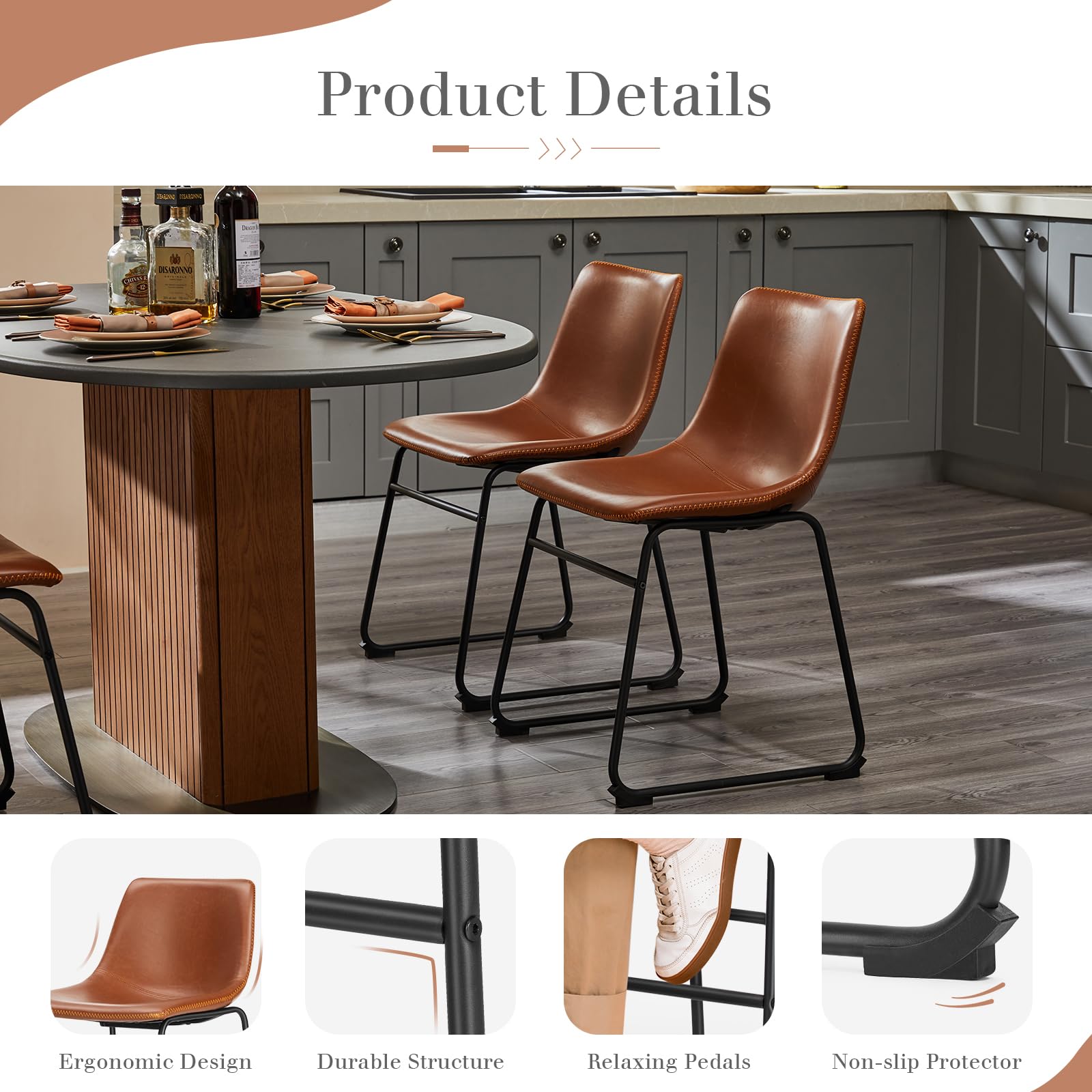 Sweetcrispy Bar Stools Set of 4, Leather Barstools Modern Bar Stools with Back, 18 inch Counter Stool Armless Bar Chairs with Metal Legs