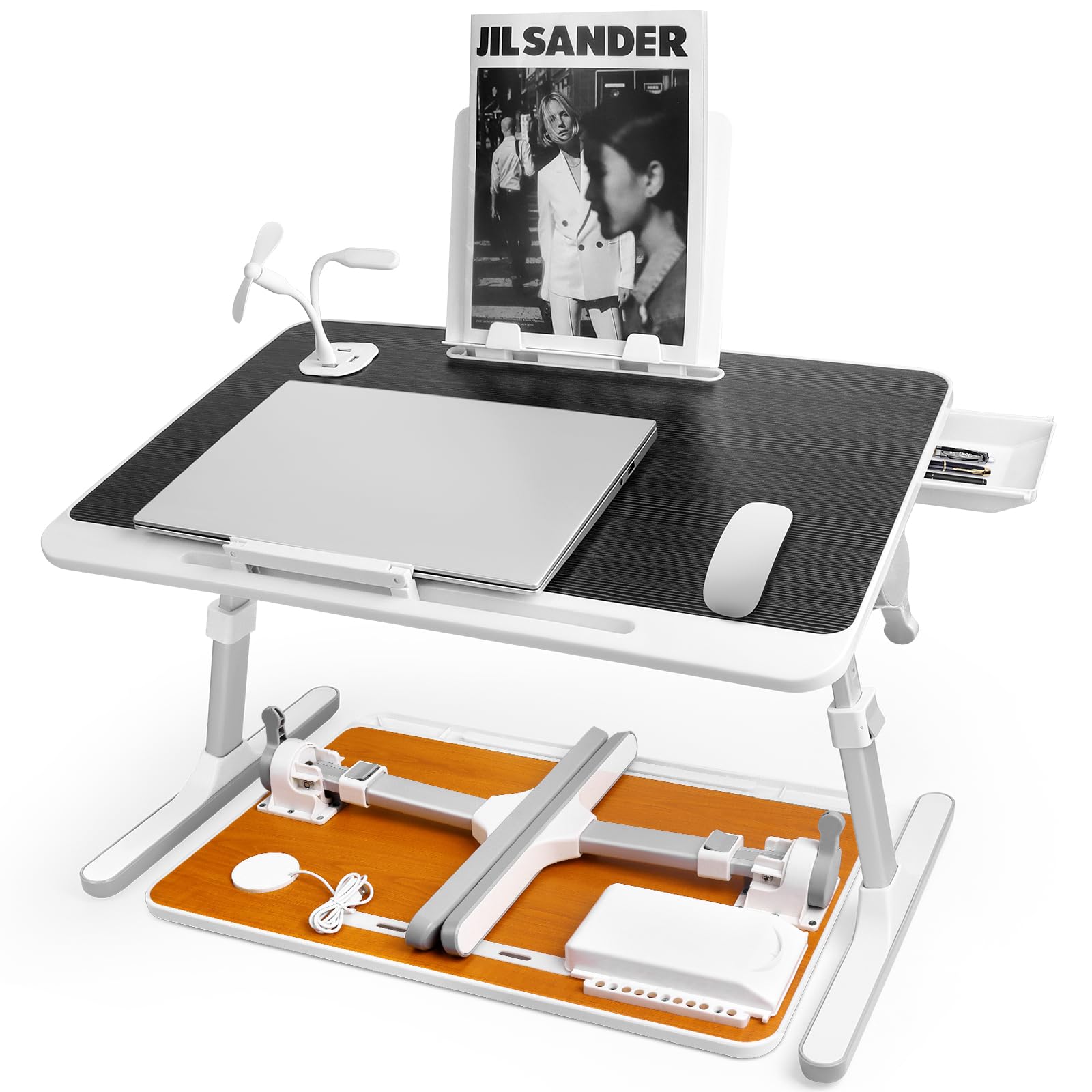 YOUXLGD Bed Desk for Laptop, Adjustable Laptop Desk with Foldable Legs Storage Drawer,Lap Desk for Laptop, Portable Lap Desk for Writing Working Reading Eating