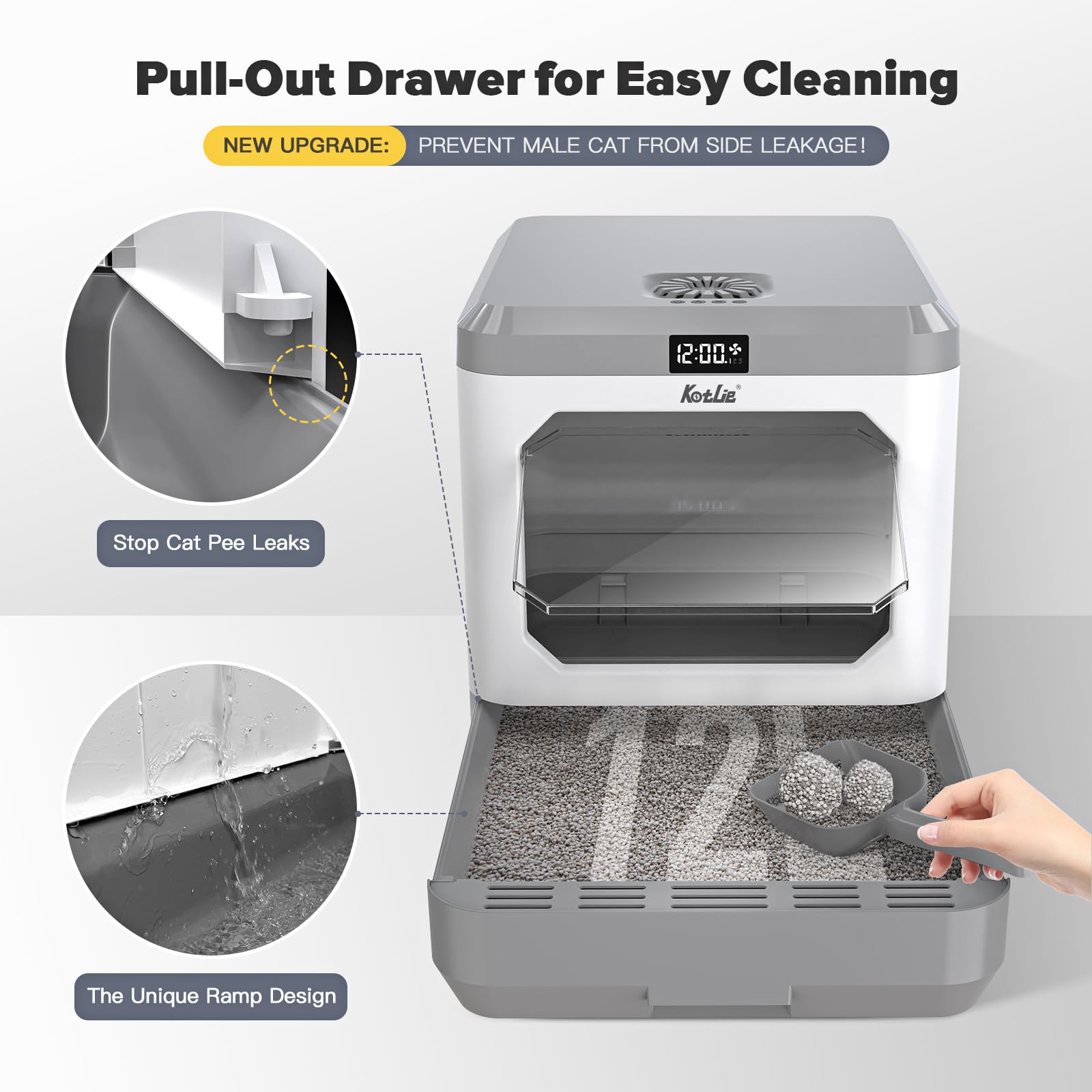 Smart Odor Control Cat Litter Box, XL Covered Litter Box for Multiple Cats, Indoor Enclosed Large Cat Litter Box with Lid, Anti-Leakage, Easy Clean, includes Scoop and Mat