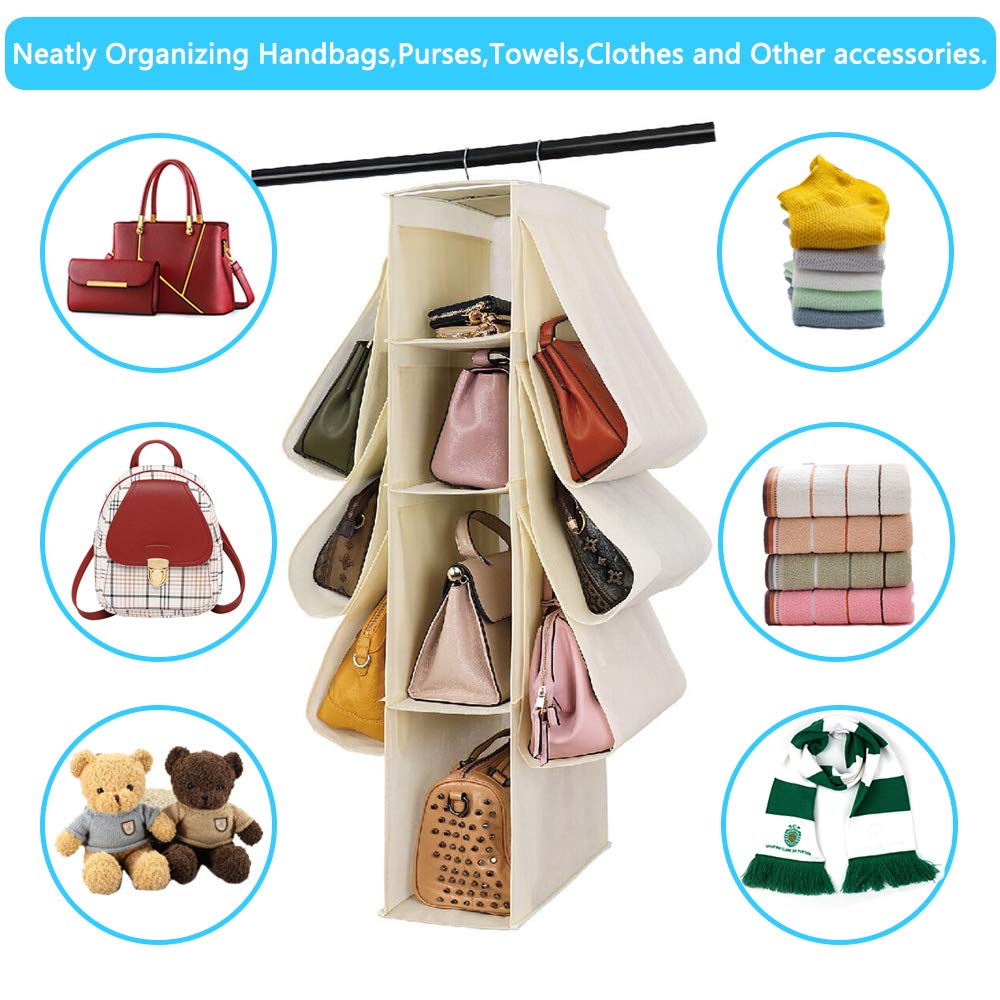 YYGJ Hanging Purse Handbag Organizer Homewares Nonwoven 10 Pockets Hanging Closet Storage Bag (Beige)