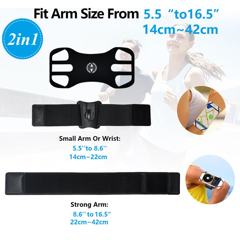 ZC GEL Running Armband Phone Holder, Arm&Wrist Phone Holder with 2 Different Lengths Strap Fit for Men Women Keep Your Phone Secure, Separable 360°Adjustable Phone Armband for Workout Running Jogging
