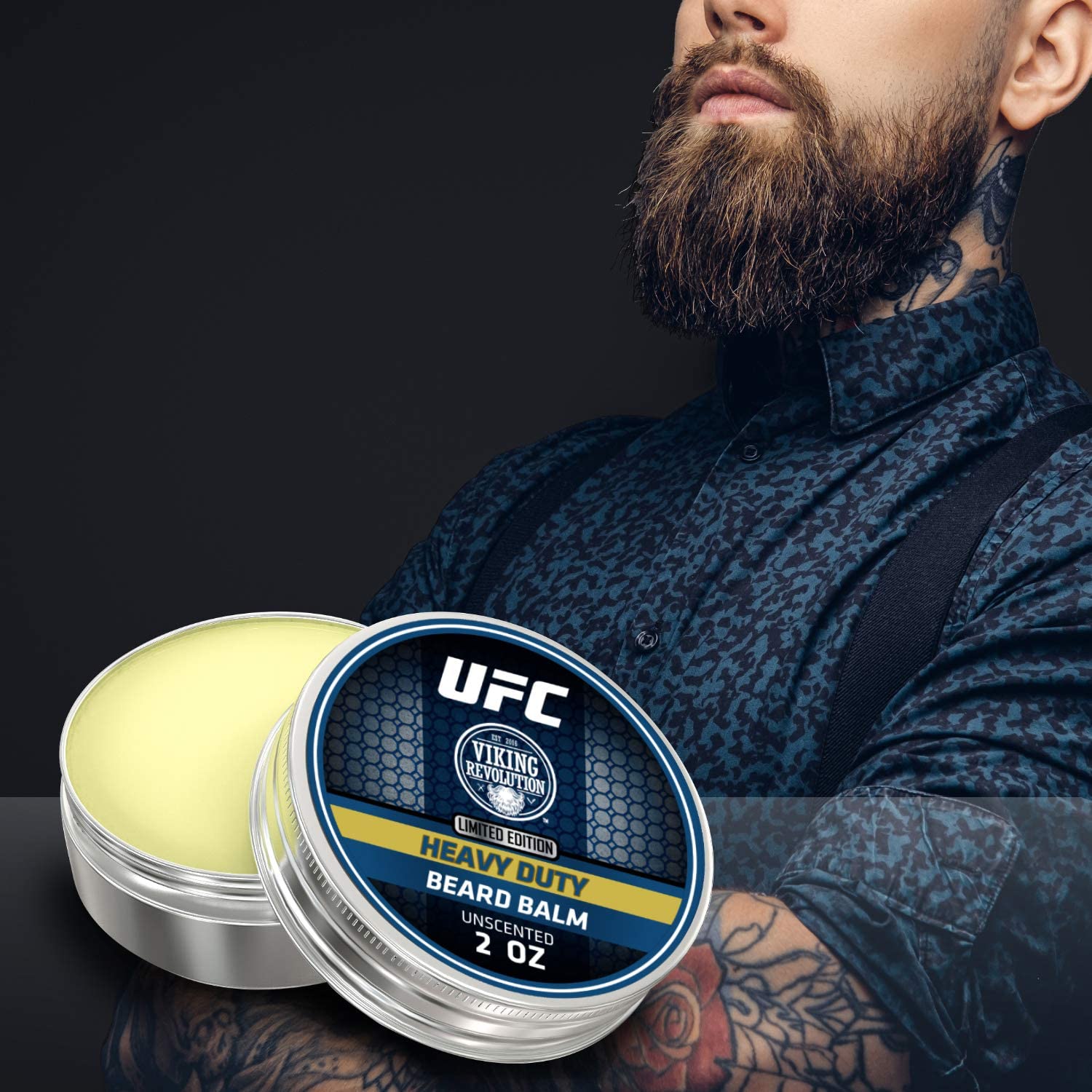 Viking Revolution UFC Heavy Duty Beard Balm Conditioner for Extra Control - Unscented - Styles, Strengthens & Softens Beards & Mustaches - Leave in Conditioner Wax for Men