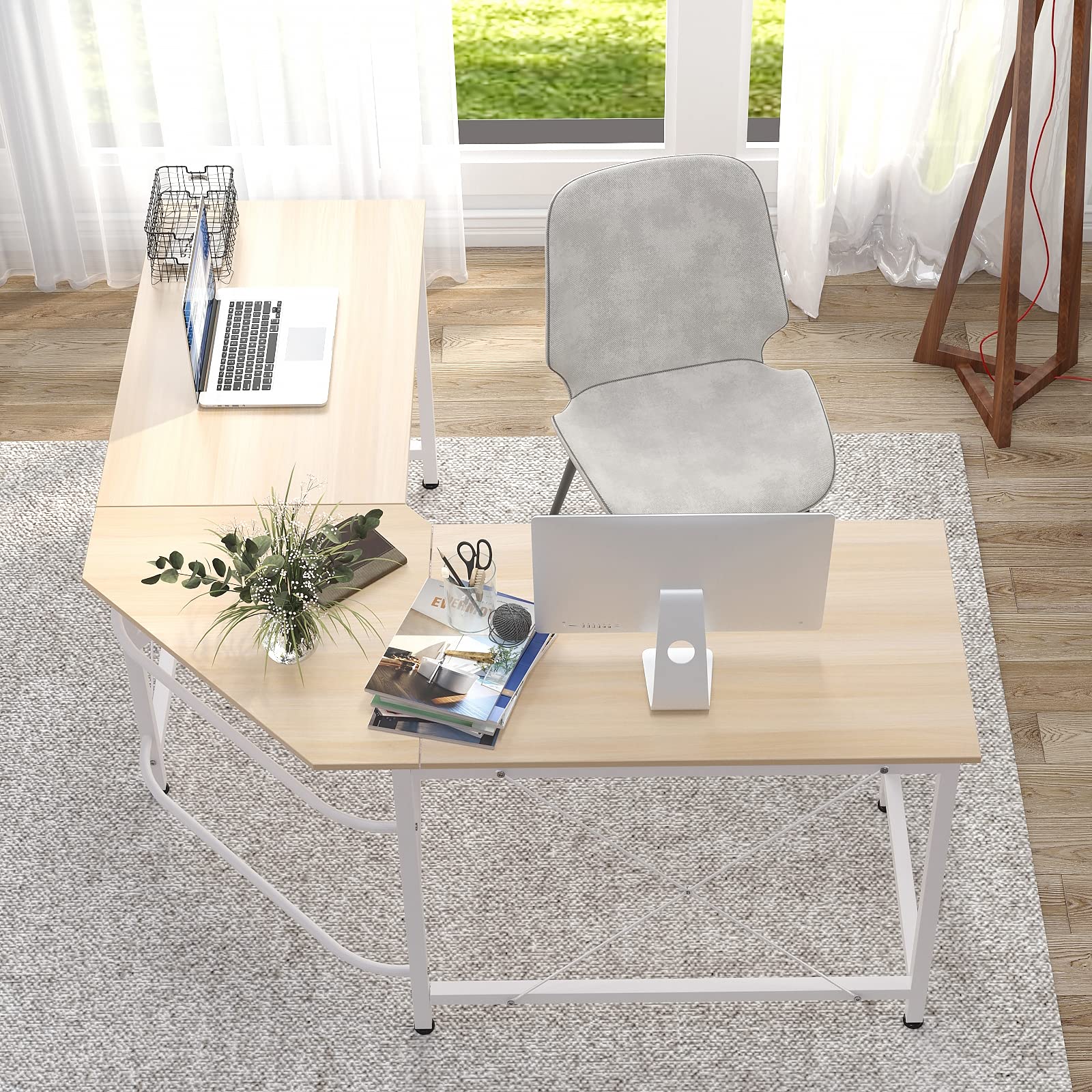 soges Large L Shaped Desk, Corner Computer Desk for Small Space, L Desk for Gaming, Home Office Computer Desk for Bay Window, Millennium Oak LD-Z01MO