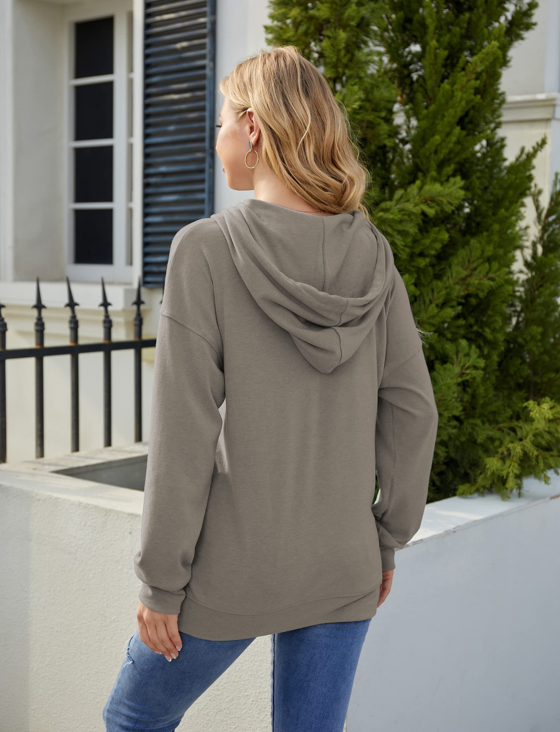 Women Casual Pullover Hoodie Tunic Tops Casual Long Sleeve Sweatshirt Loose Soft Pullover Beige Large