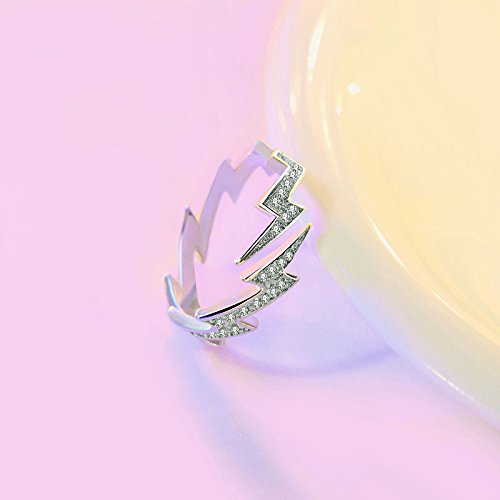 yihan jewelry Sterling Silver Plated Cubic Zirconia Flash lightning Open Band Ring,Adjustable For US 5-9