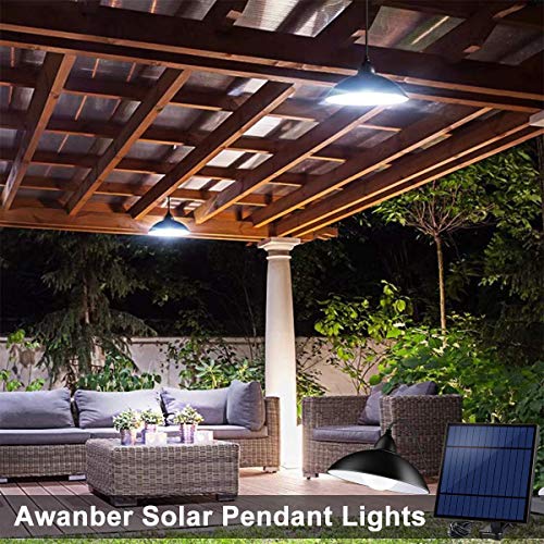 Solar Powered Pendant Lights, Awanber 12 LED (Equivalent to 50W Incandescent Brightness) Waterproof Remote Control Indoor Outdoor Hanging Lamp for Garden, Garage, Pathway, Yard, Patio, Lawn, Balcony