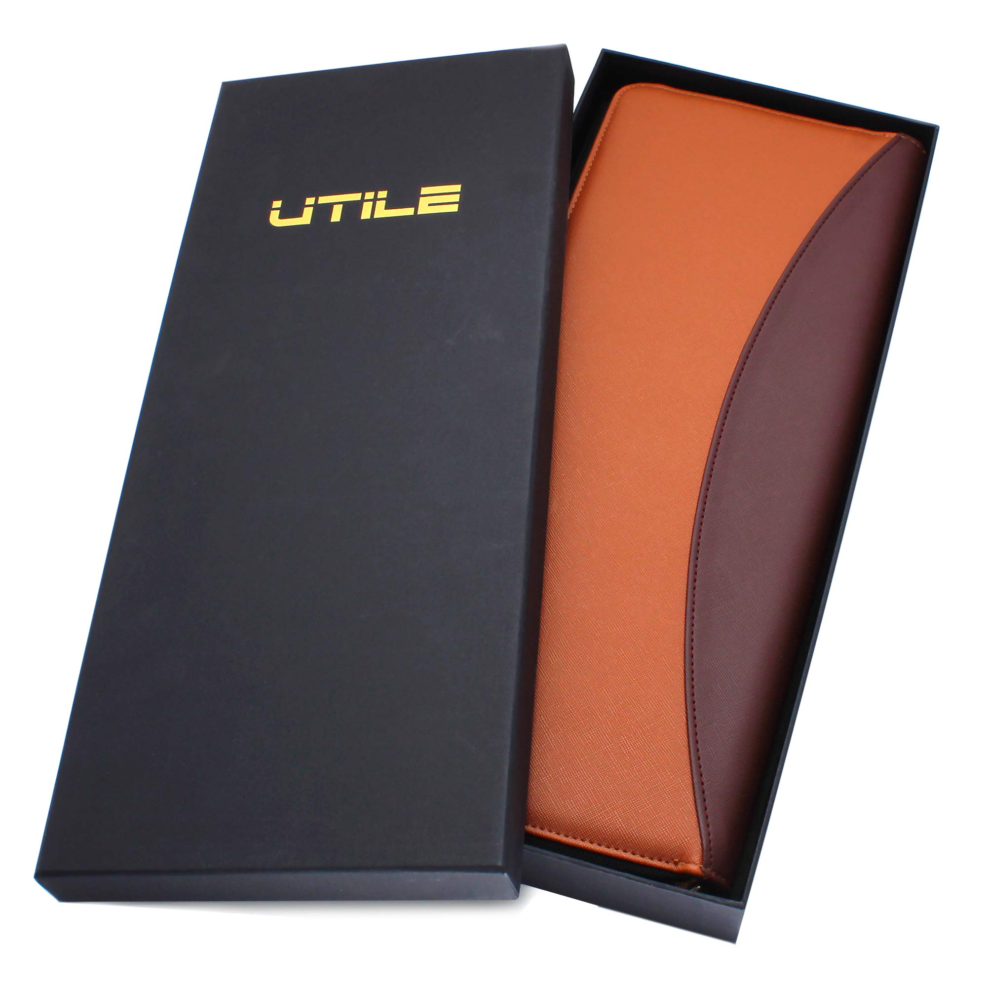 UTILE Tie PU Leather Storage Case for Travel β Holder for Mens Ties, Necktie, Bow Tie, Tie Bar and Cufflinks (17.3 x 6.7 x 1.6 Inches) (Brown, 1 Unit)