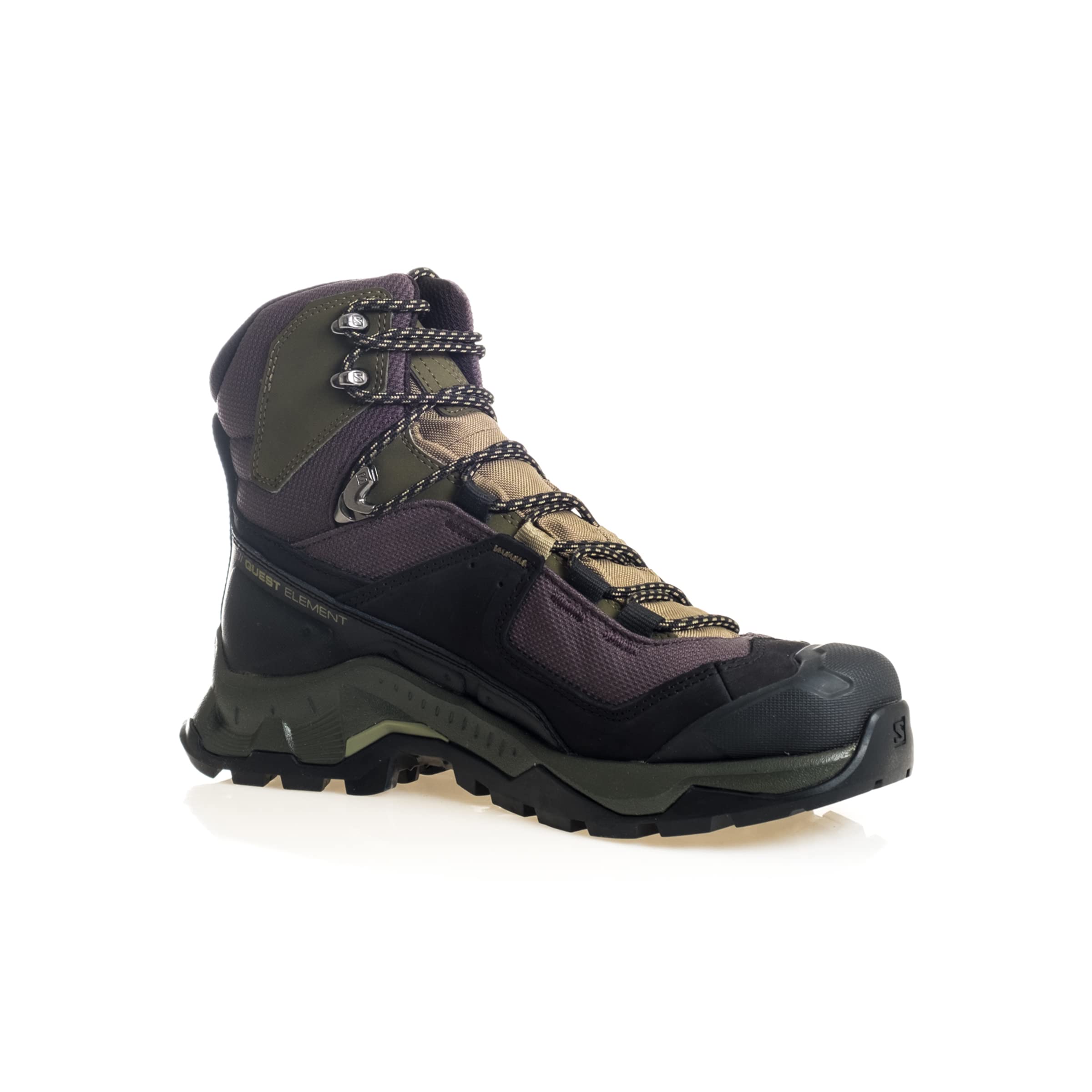 Salomon Men's QUEST ELEMENT GORE-TEX Leather Hiking Boots for Men, Black / Deep Lichen Green / Olive Night, 14