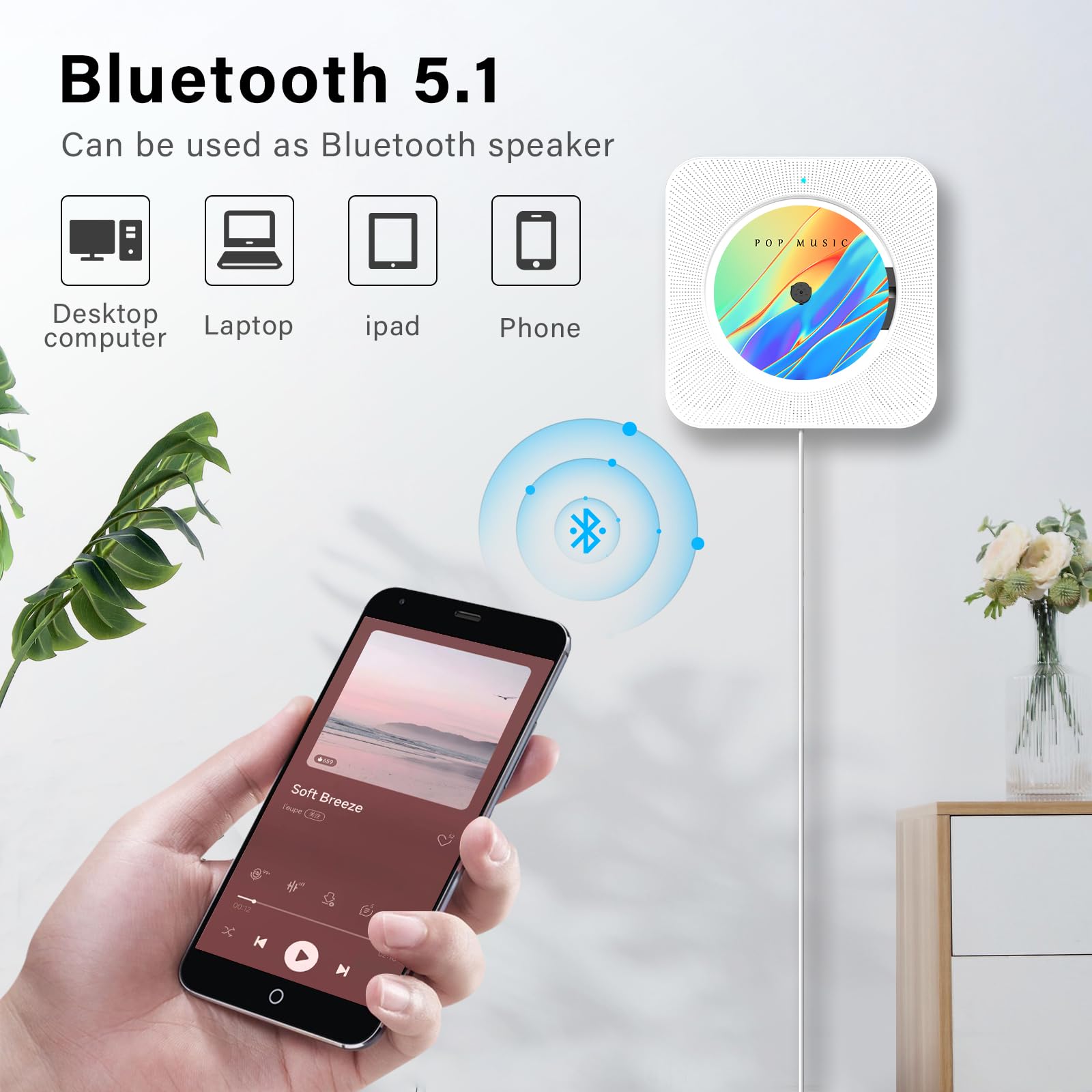ZYOKATA CD Player Portable with Bluetooth 5.1 Desktop Music CD Player with Remote Control, Boombox, FM Radio, LED Screen, Support AUX/USB Headphone Jack for Home