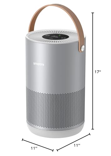 smartmi Air Purifiers for Home, Works with HomeKit Alexa, Smart Air Purifier with Handle, Auto Mode, 19db, 0.08 µm Particles Captured, P1 Silver