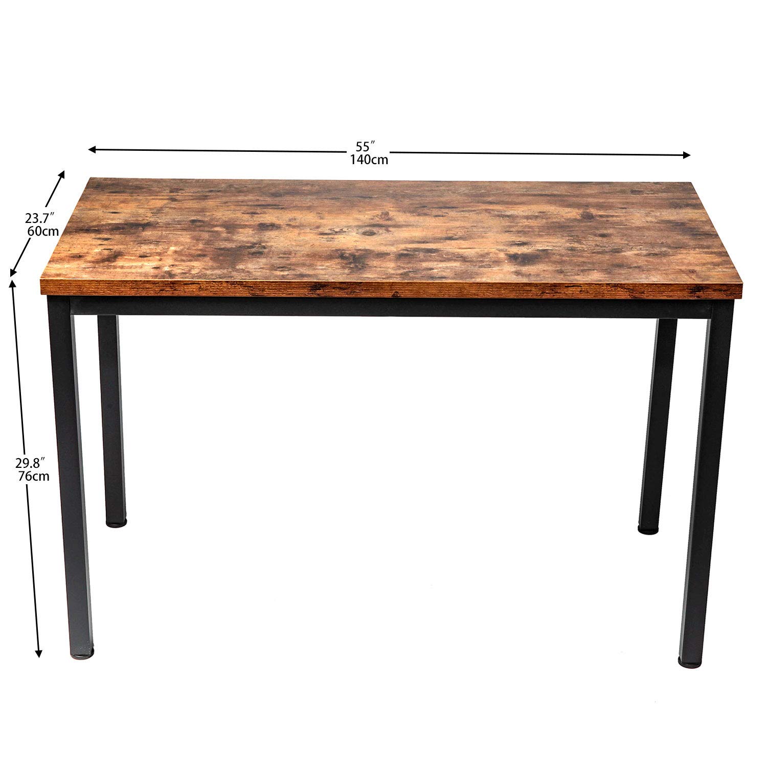 Vinext Computer Desk 55'', Industrial Home Office Desks, Study and Work Desk, PC Laptop Table, Dining Table, Black Metal Frame, Rustic Brown