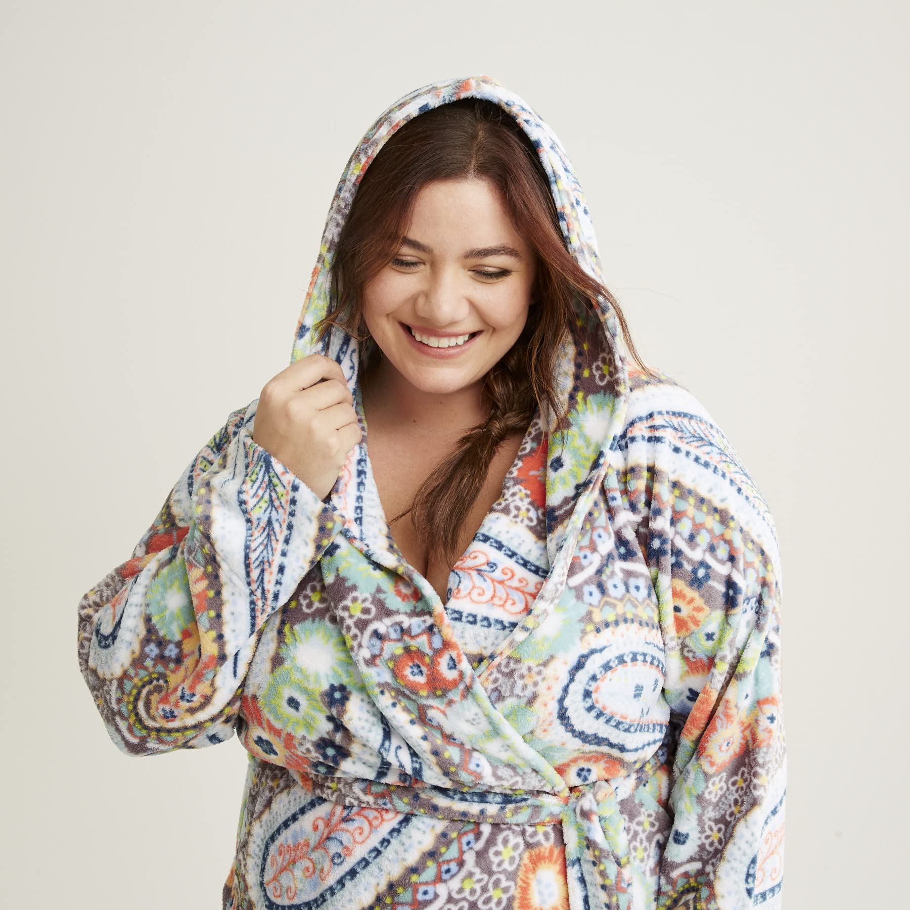 Vera Bradley Women's Lightweight Fleece Robe (Extended Size Range), Citrus Paisley, Large - Extra Large