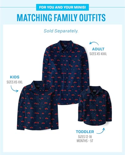 The Children's Place Boys' Long Sleeve Poplin Button Down Shirt, Christmas Truck Print, Medium