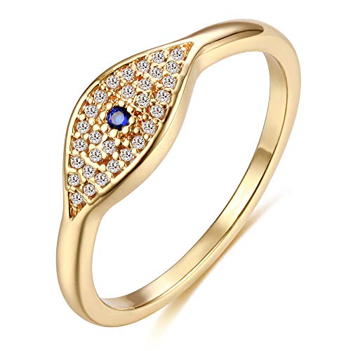 VACRONA Gold Plated Ring 14K Dainty Evil Eye Simulated Sapphire Ring White CZ Micro Pave Ring Stackable Eternity Ring Protection Ring Gift for Her