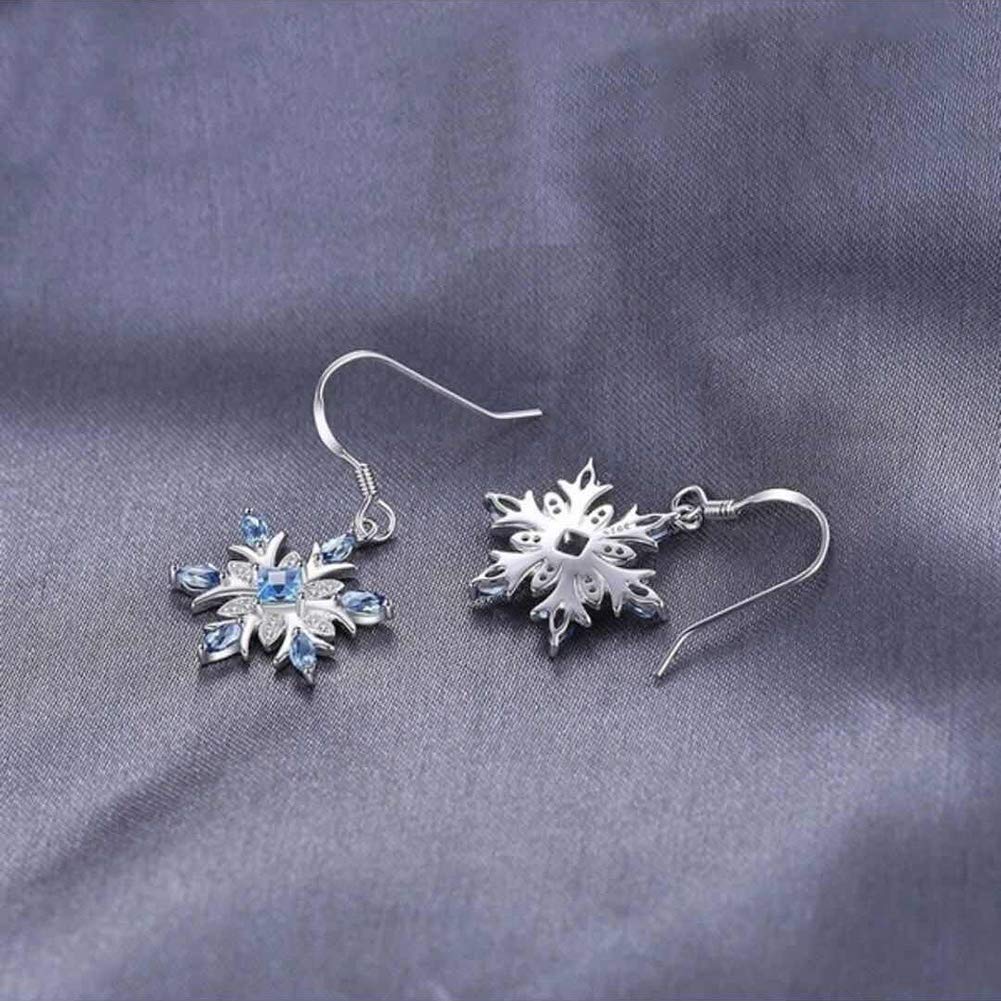 SEniutarm Earrings for Women Mom Faux Sapphire Inlaid Snowflake Dangle Hook Earrings Wedding Gift Statement Jewelry - KYED0228