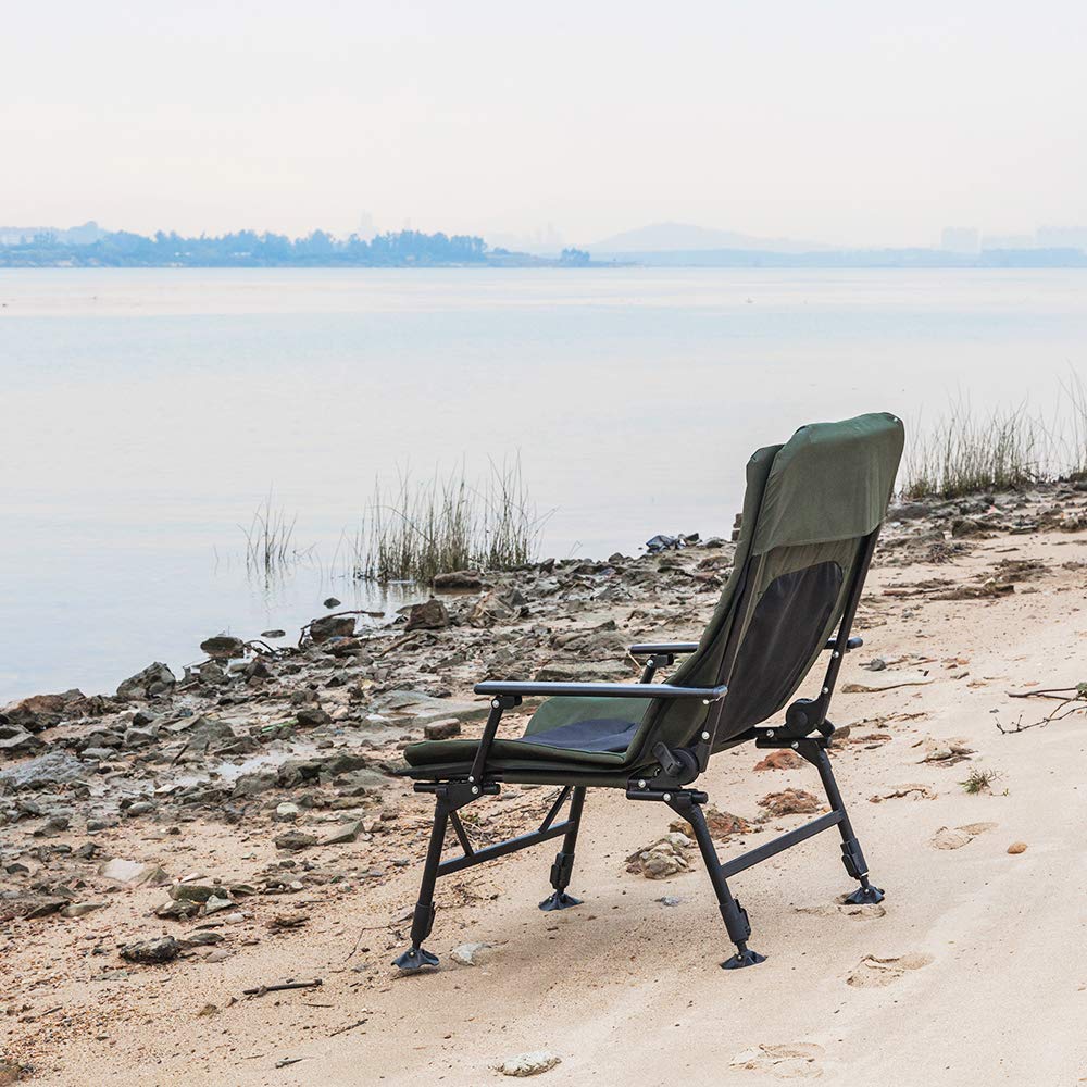 VINGLI Heavy Duty Fishing Chair with Footrest Support 440 LBS, Oversized Camping Chairs with 160° Adjustable High Back, Beach Chair for Outdoors/Yard/Forest
