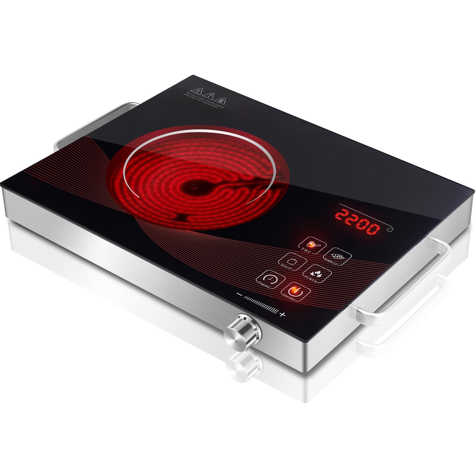 SizzleCook Infrared Single Burner Electric Stove, Portable Small Counter Top Hot Plate for Cooking, 2200W Ceramic Glass Infrared Burner with Touchscreen LCD Display